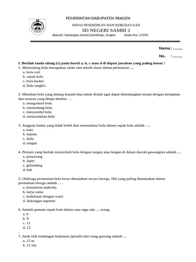 Soal Pas Pjok Kelas 6 | PDF
