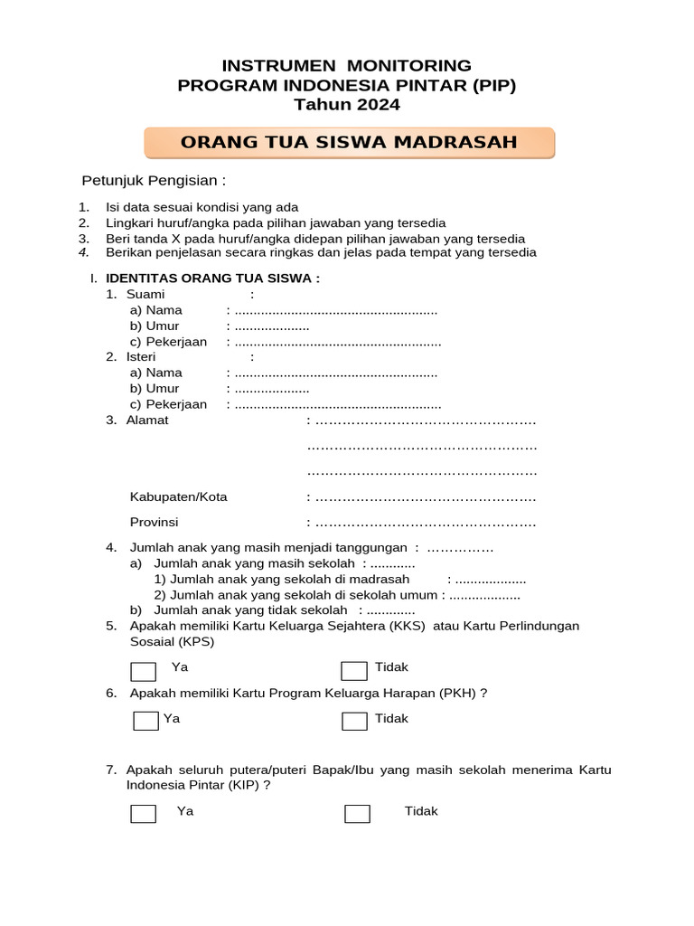 Instrumen Monitoring PIP 2024 | PDF