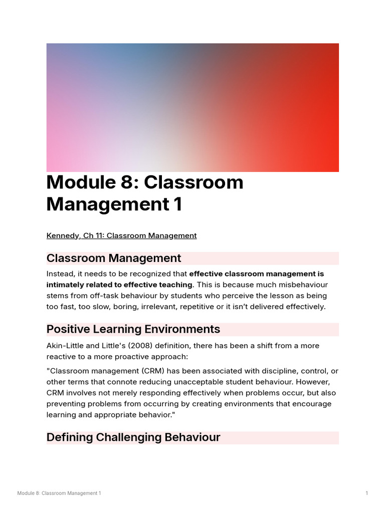 ACU Masters of Secondary Teaching - Classroom Management 1 | PDF ...