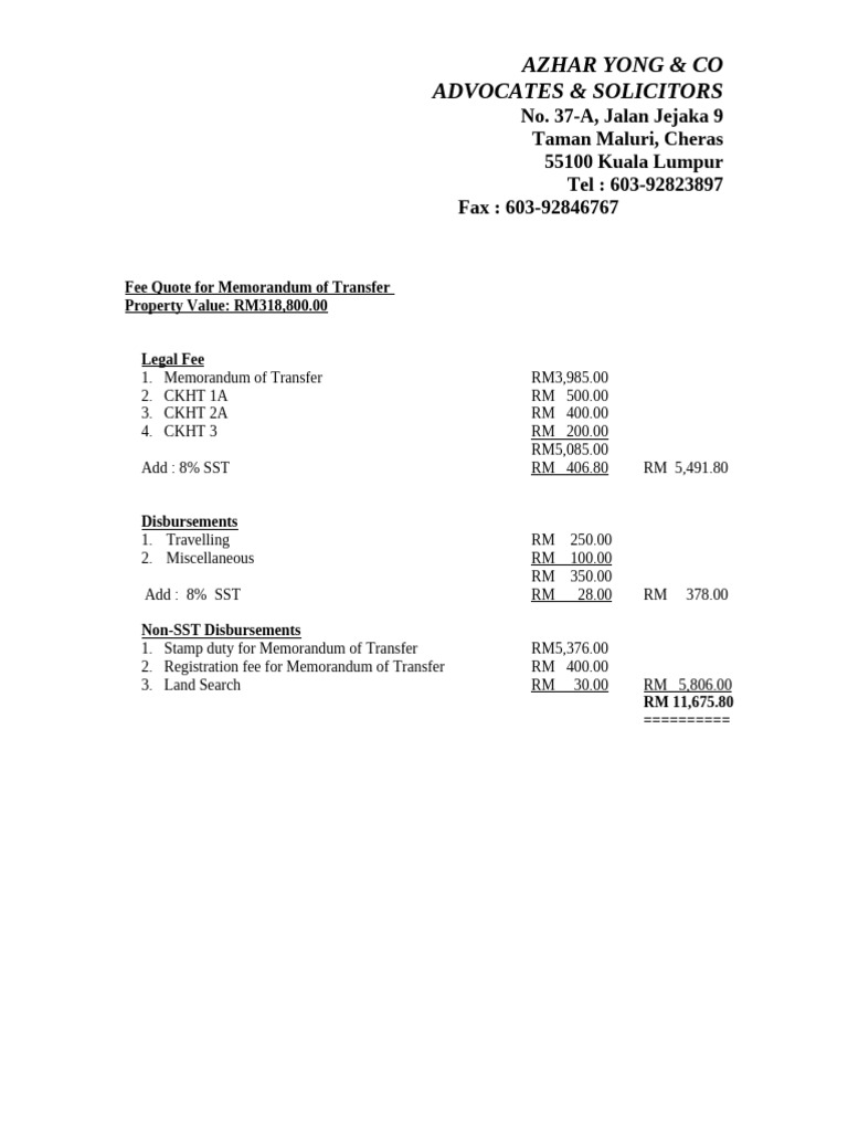 Fee Quote for RM318,800 (Love and Affection) | PDF