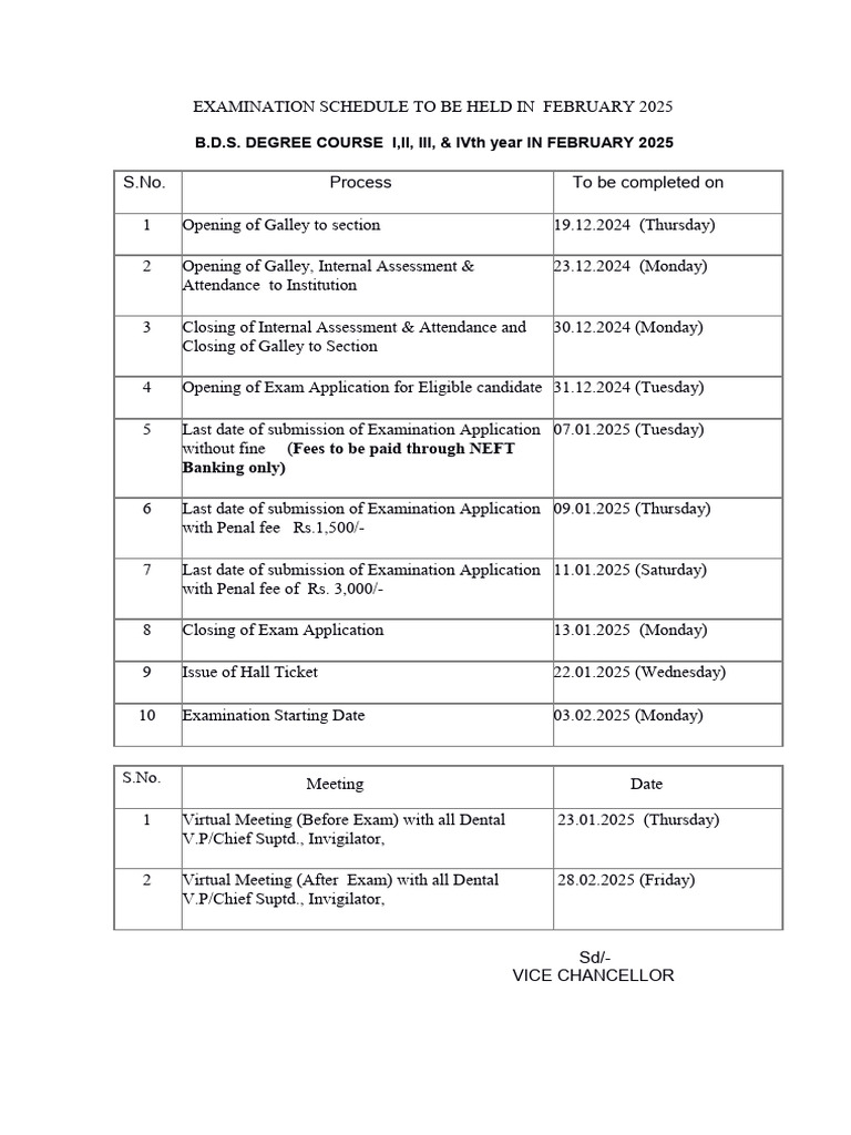 Bds Feb 2025 Shedule (3) | PDF