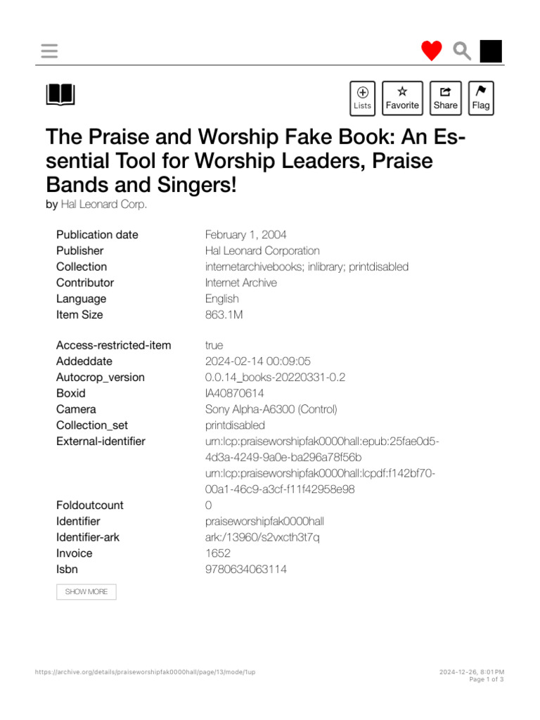 The Praise and Worship Fake Book - An Essential Tool For Worship ...