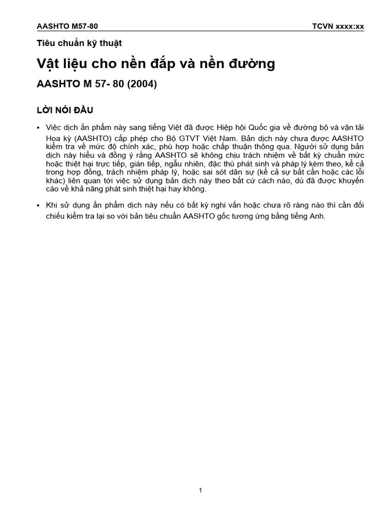 AASHTO M 57-80-Vật Liệu Cho Nền Đắp Và Nền Đường.doc | PDF