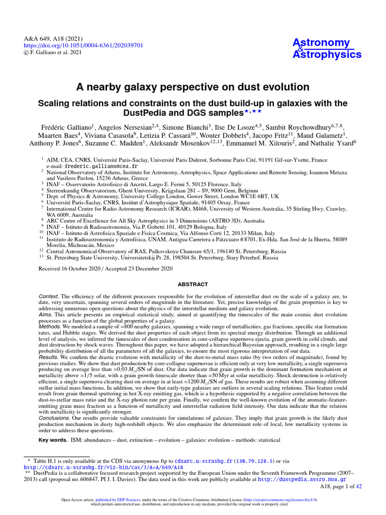 Galaxy Dust Evolution Analysis | PDF
