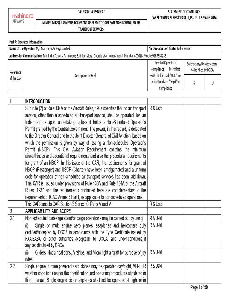 Non-Scheduled Air Transport Permit Guidelines | PDF | Aviation | Transport
