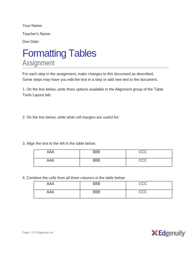 Table Formatting Basics | PDF