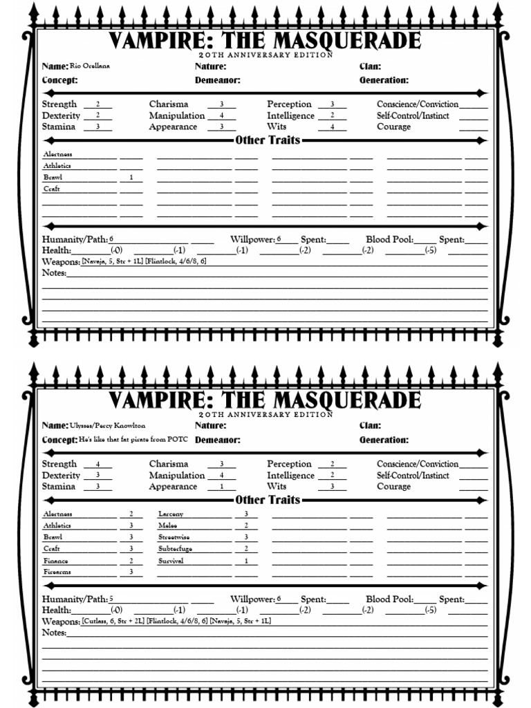 Rio and Ulysses NPC Sheet | PDF
