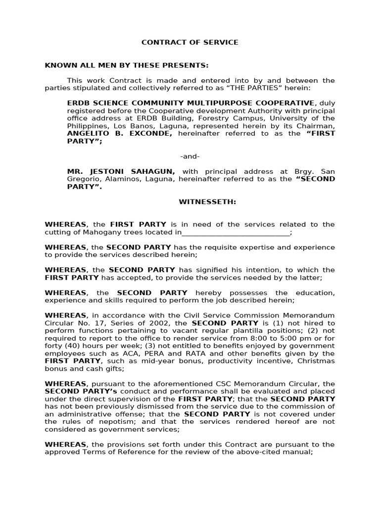 Contract of Service Cutting of Trees | PDF | Civil Law (Legal System ...