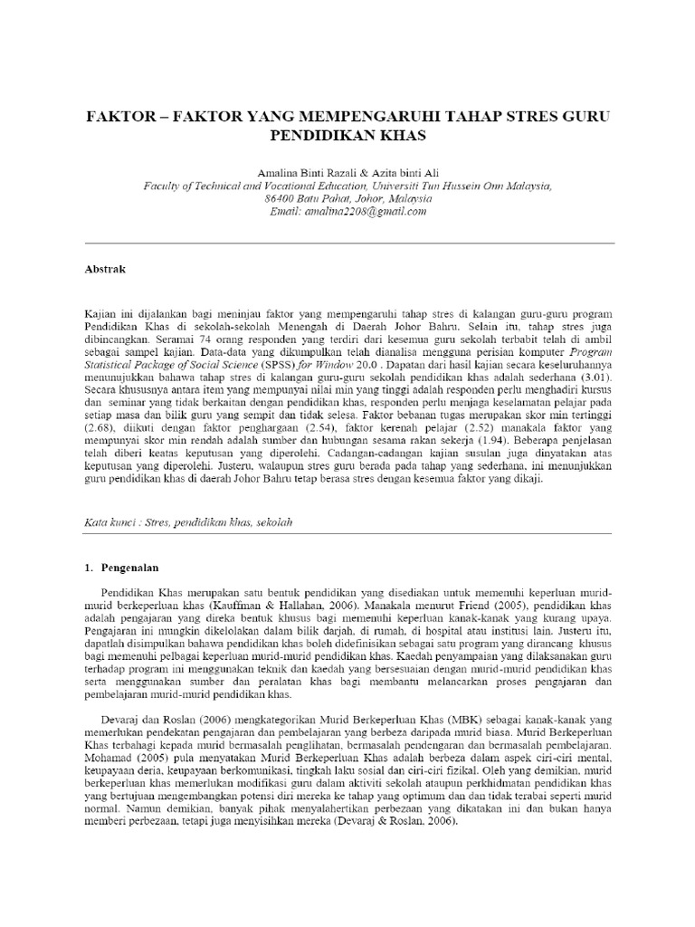 Faktor - Faktor Yang Mempengaruhi Tahap Stres Guru Pendidikan Khas | PDF