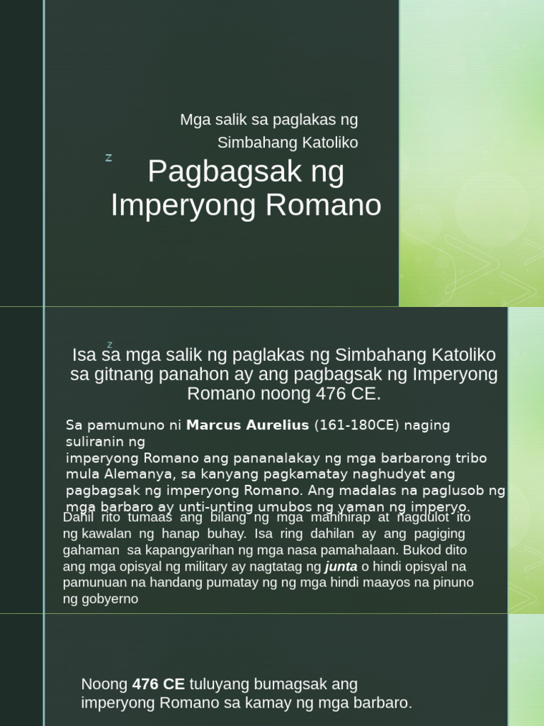 Pagbasak Ng Imperyong Romano Grade 8 Lesson Ppt | PDF