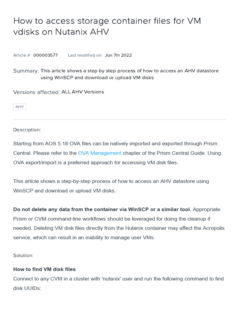 How To Access Storage Container Files For VM Vdisks On Nutanix AHV | PDF | Computer File | Superuser