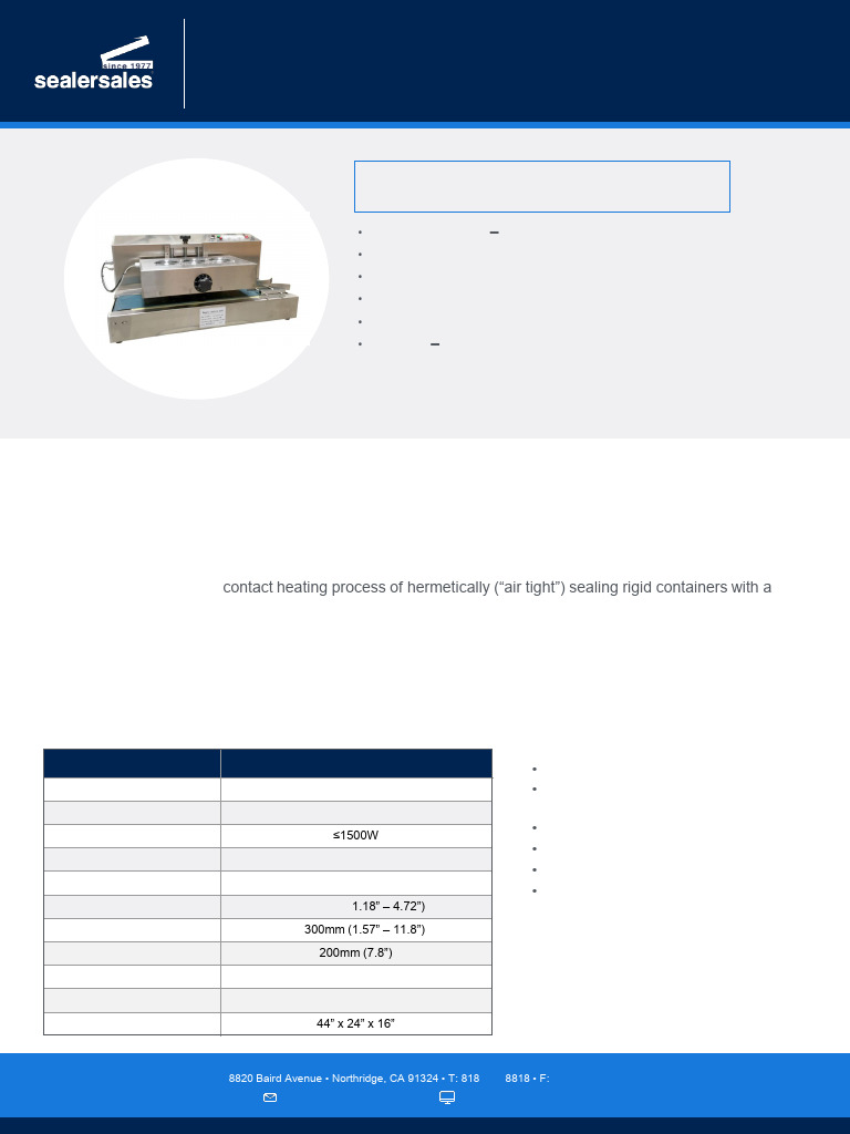 Specsheet+ +LGYF 2000AX+Continuous+Induction+Sealer | PDF | Industrial Processes | Secondary ...