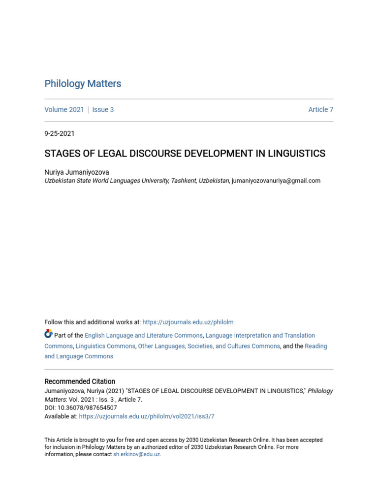 STAGES OF LEGAL DISCOURSE DEVELOPMENT IN LINGUISTICS | PDF