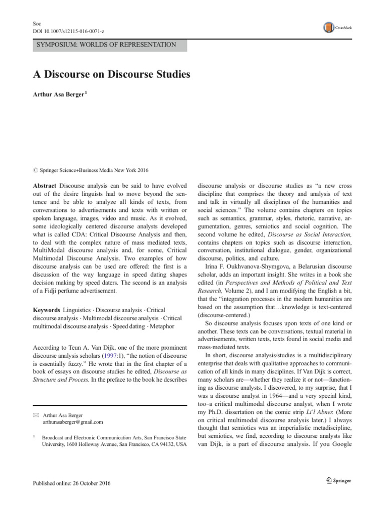 A Discourse On Discourse Studies | PDF | Discourse | Linguistics