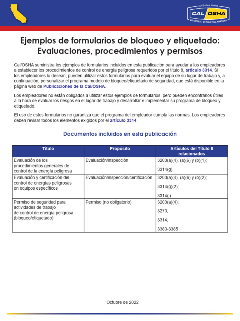 LOTO Sample Forms Spanish | PDF | Ingenieria Eléctrica | Cambiar