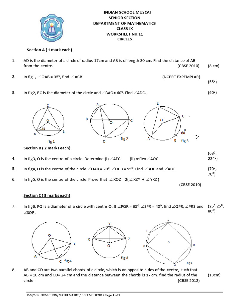 Class IX Circle Geometry Worksheet | PDF | Circle | Geometry