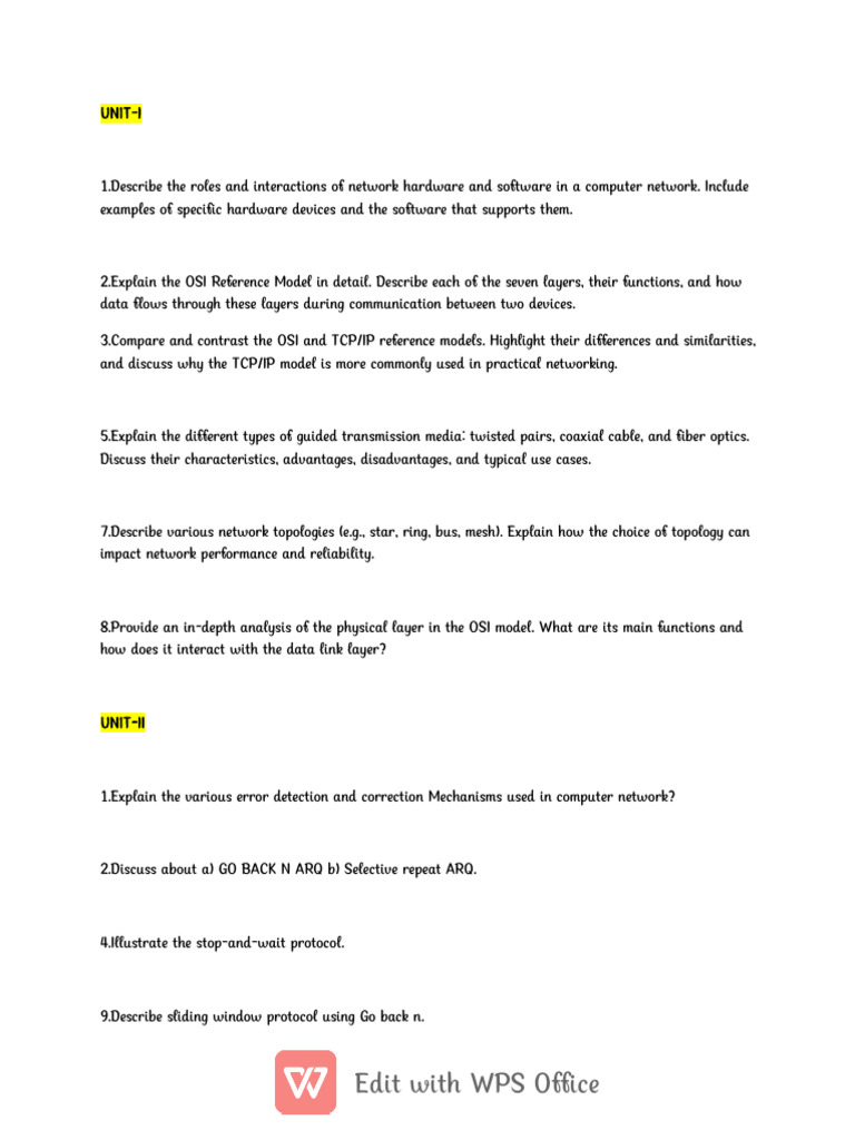 CN MODIFIED QUESTIONS | PDF | Transmission Control Protocol | Computer ...