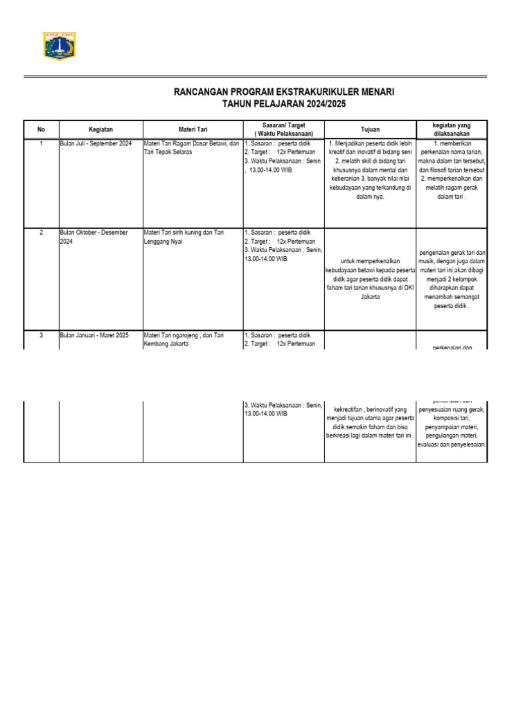 Program Ekskul Tari 2024-2025 | PDF