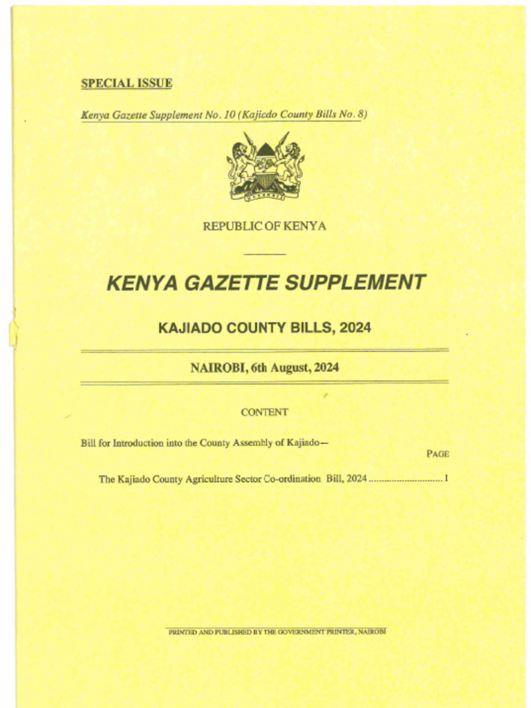 The Kajiado County Agriculture Sector Coordination Bill | PDF