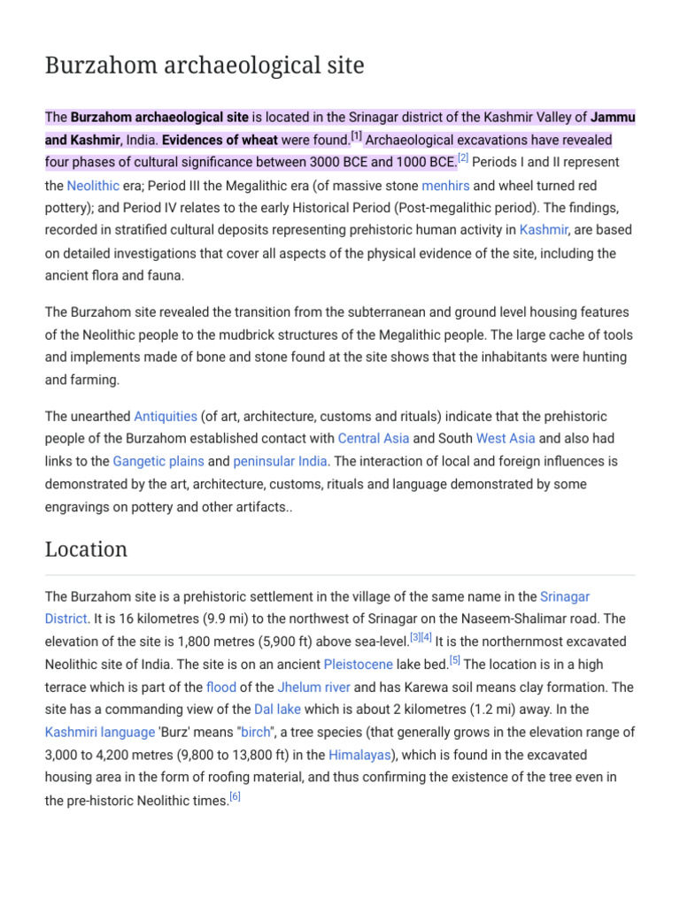 Burzahom Archaeological Site - Wikipedia | PDF | Archaeology