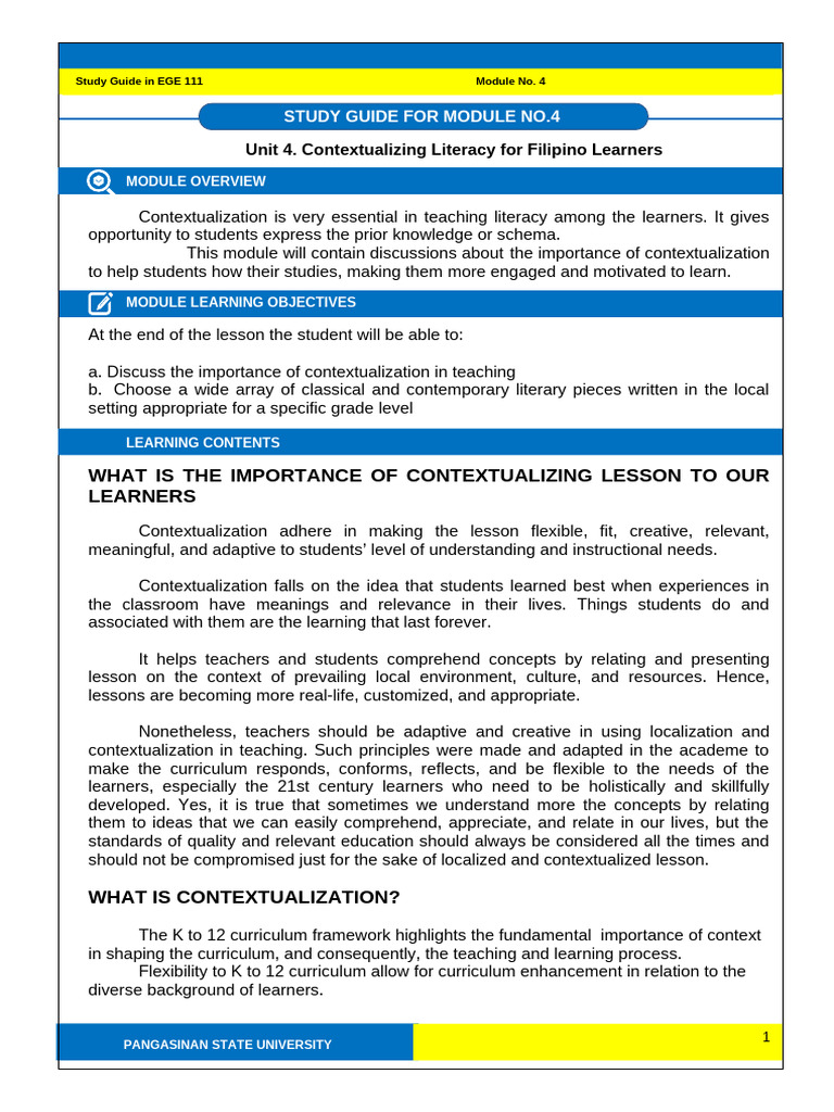 Contextualizing Literacy For Filipino Learners | PDF | Learning | Curriculum