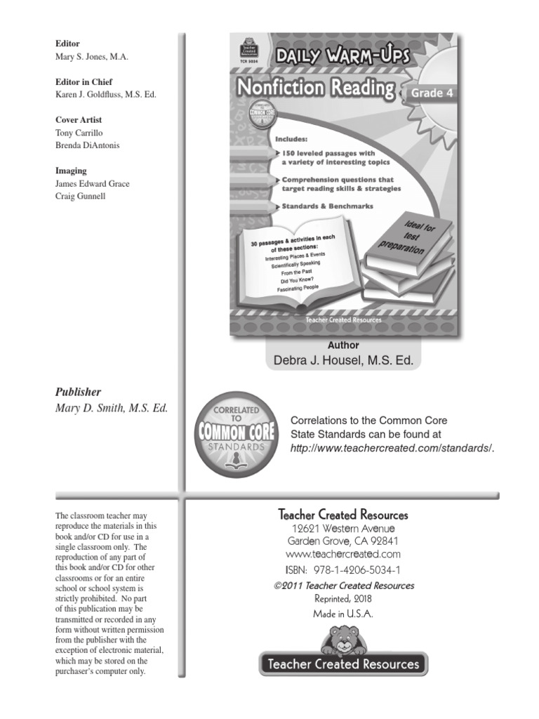 Daily Warm-Ups for Grade 4 Reading | PDF | Reading Comprehension ...