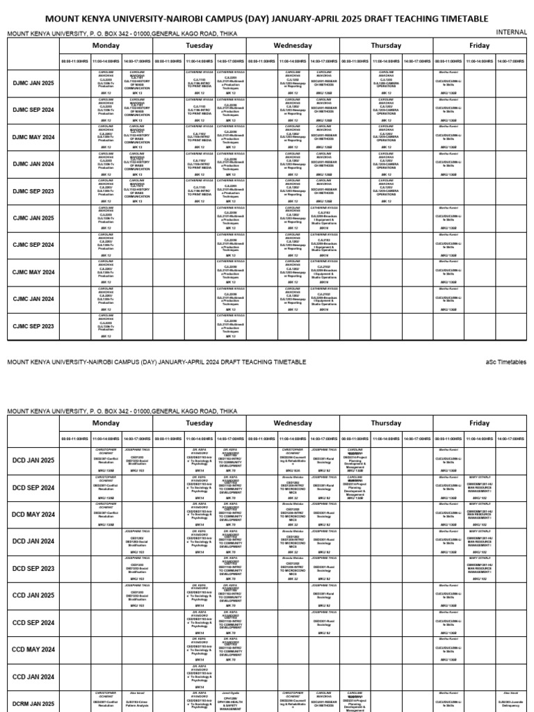 Day January-April 2025 Draft Teaching Timetable | PDF
