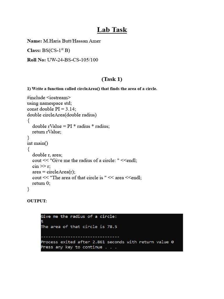 M.Haris Butt or Hassan Amer Lab Task | PDF | Computer Programming | C++