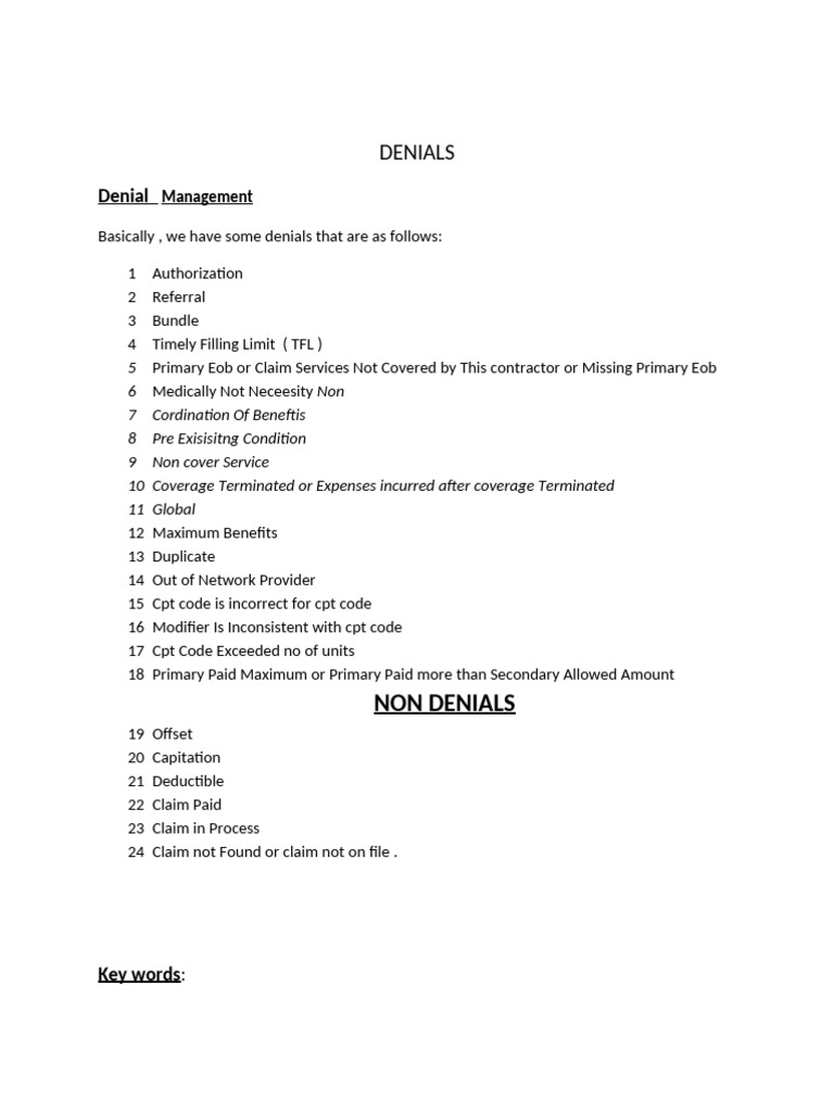 Denial Management: Key Codes & Processes | PDF | Deductible | Health ...