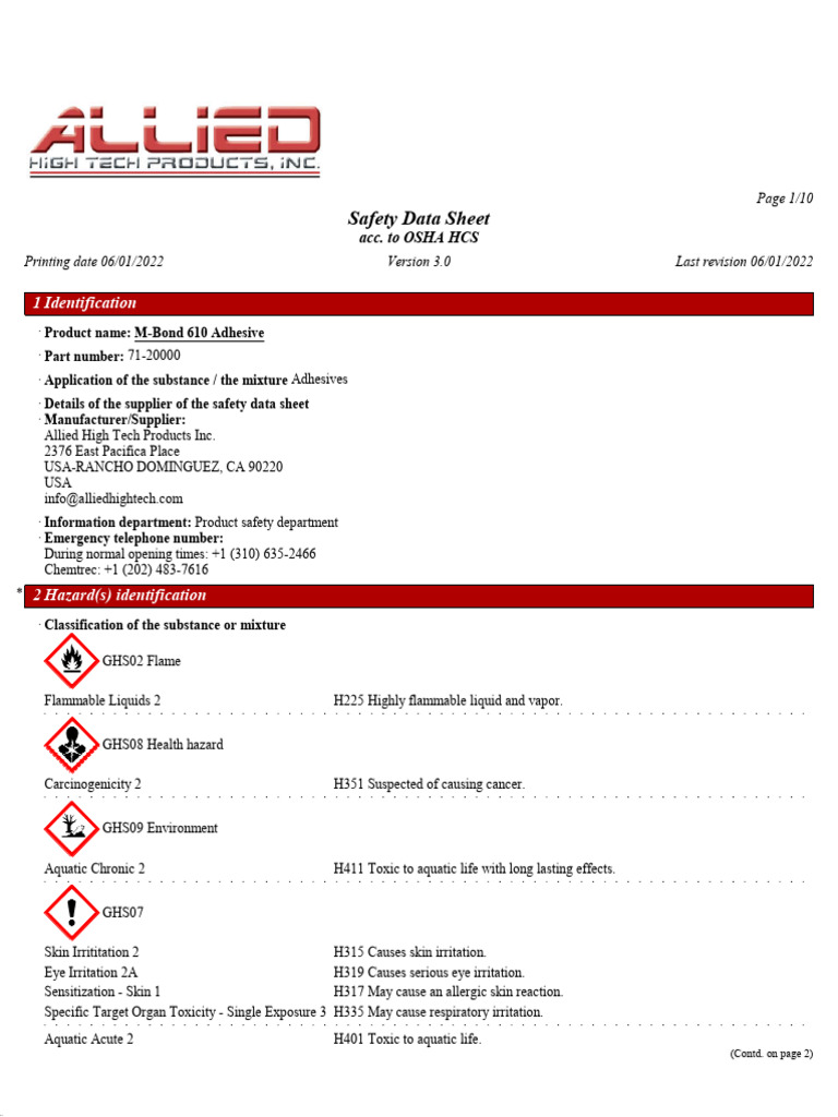 M-Bond 610 | PDF | Working Conditions | Safety
