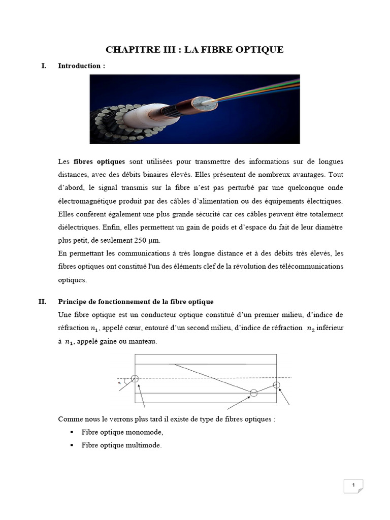 Chapitre Iii | PDF | Fibre optique | Indice de réfraction