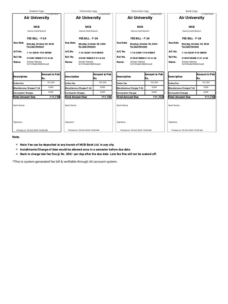 Challan Form - Air University | PDF | Banking | Business