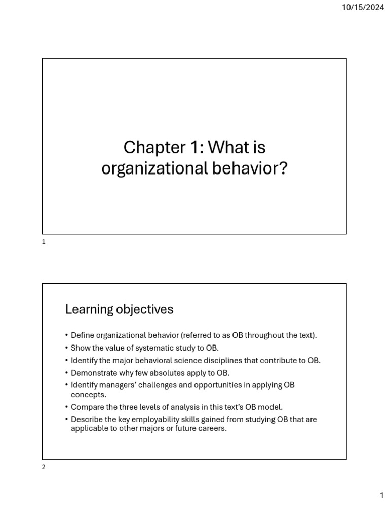 15.10.2024 Chapter 1 - Introduction | PDF | Organizational Behavior | Behavior