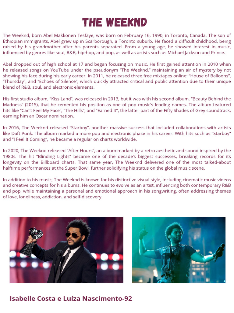The Weeknd: Biography and Early Career | PDF