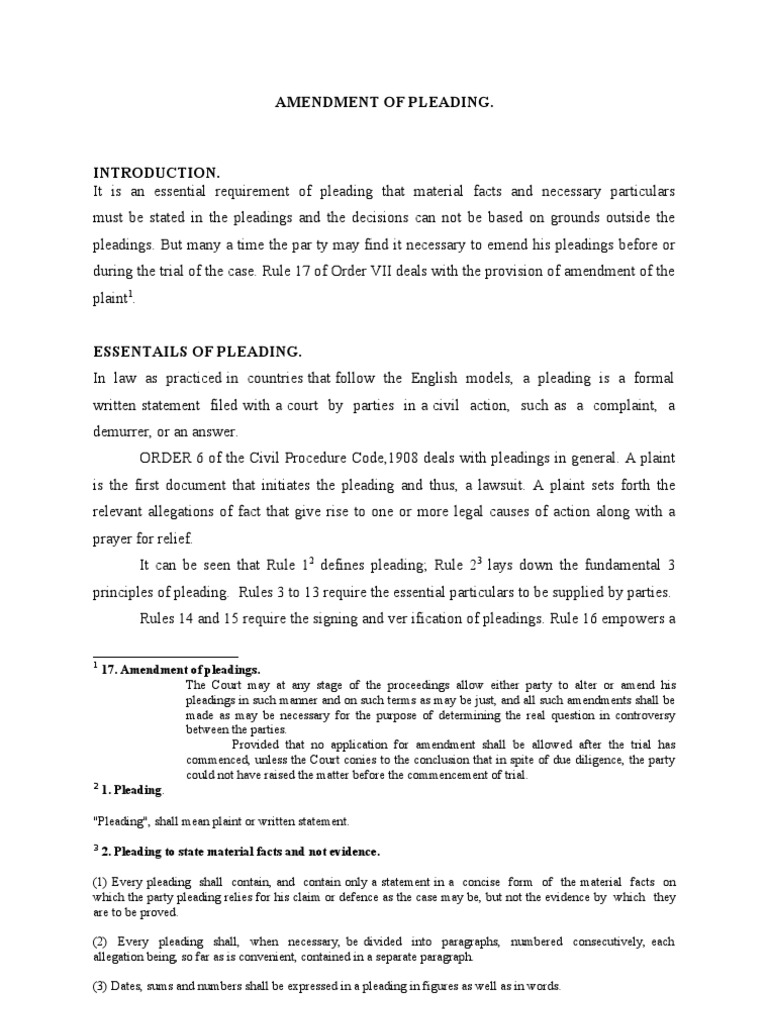 Amendment of Pleading | Pleading | Civil Procedure