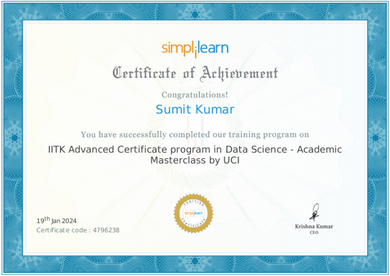 simplilearn iitk certificate | PDF