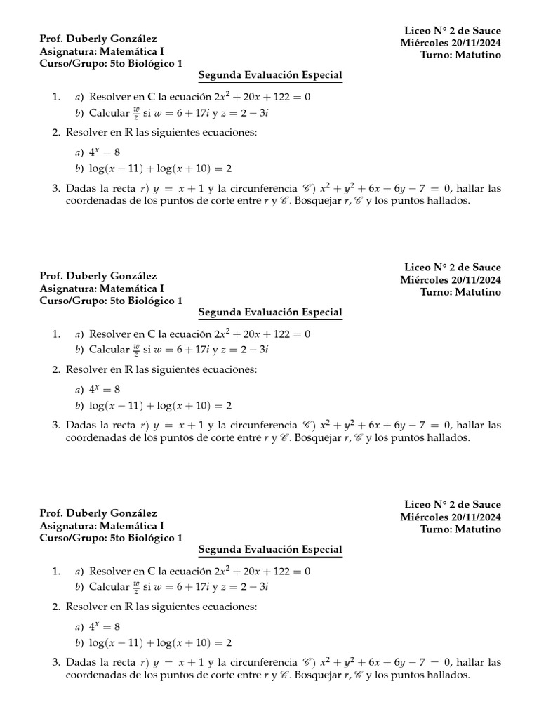 Segunda Evaluación Especial - 5° DB1 | PDF