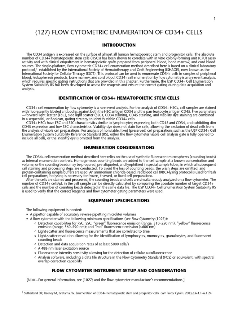 127 Flow Cytometric Enumeration of CD34+ Cells | PDF | Flow Cytometry ...