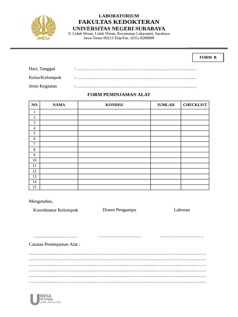 Form Peminjaman Alat | PDF