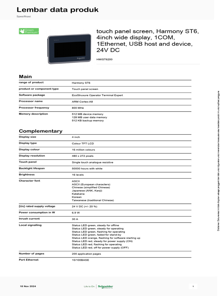 Schneider Electric - Harmony-ST6 - HMIST6200 | PDF | Touchscreen | Usb