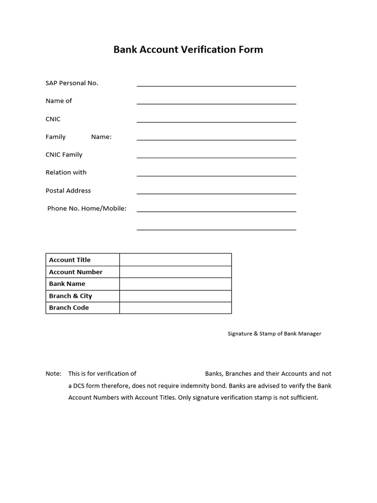 Bank Account Verification Form | PDF