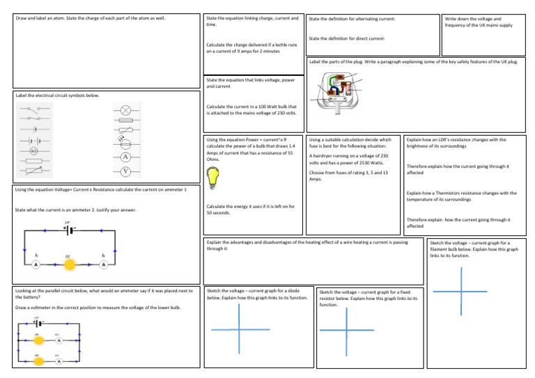 Electricity Revision Mat | PDF | Voltage | Electrical Resistance And ...