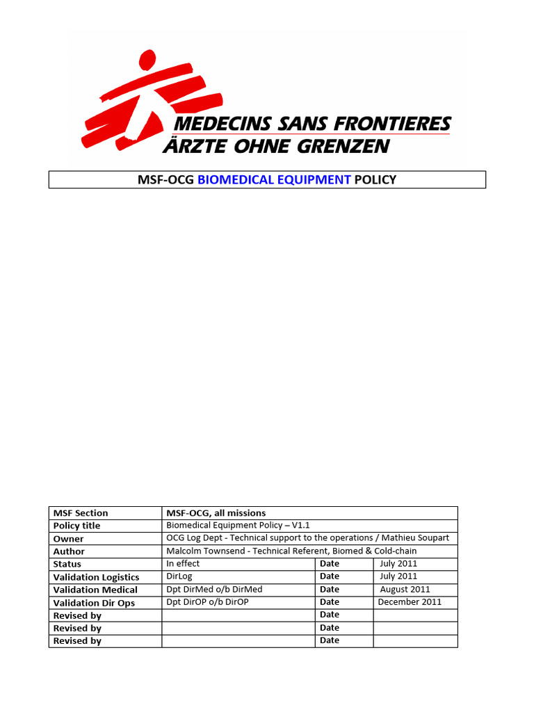 L049BMEM01E-E - OCG Biomed Equipment Policy - 1-1 | PDF | Medical ...