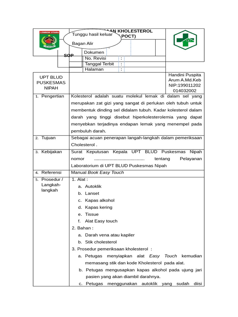 Sop Pemeriksaan Kholesterol (Poct) | PDF