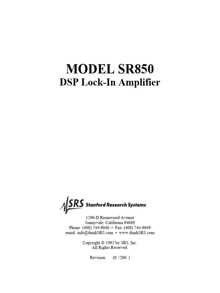 Model Sr850: DSP Lock-In Amplifier | PDF | Phase (Waves) | Menu (Computing)