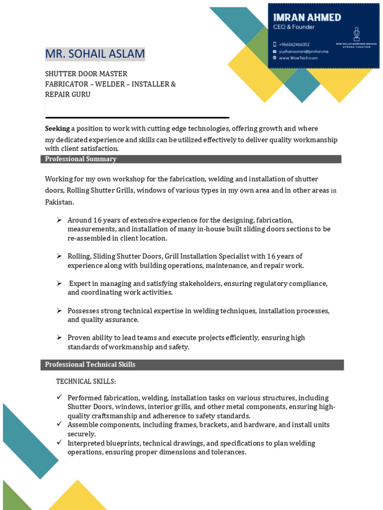 SOHAIL ASLAM-rolling Shutter Door Expert | PDF | Welding | Construction