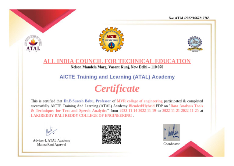 ATAL FDP Certificate | PDF