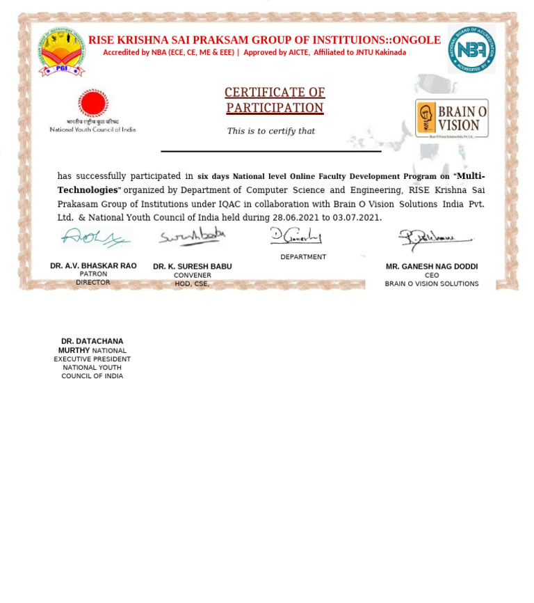 Rise Krishna-Participate - Certificate-K.rambabu | PDF