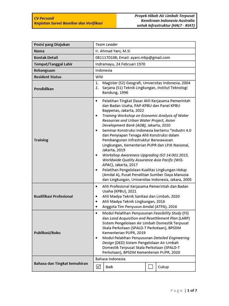 CV - Format - AAR-Ahmad Yani-Team Leader | PDF