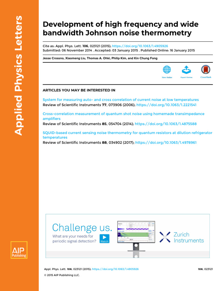 Development of high frequency and wide bandwidth Johnson noise ...